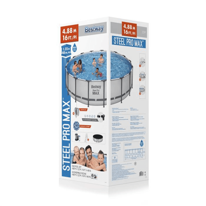 Open Box Bestway Steel Pro Max Complete 16 ft Round Above Ground 48 inch Pool with Pump, Filter ...
