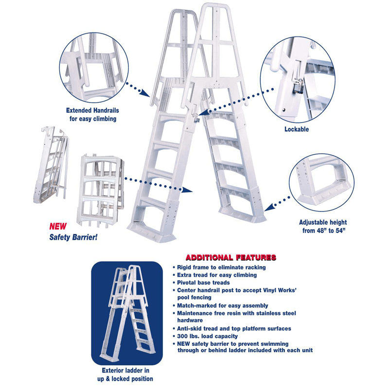 Open Box VinylWorks Slide Lock A-Frame Above Ground Pool Ladder (White ...