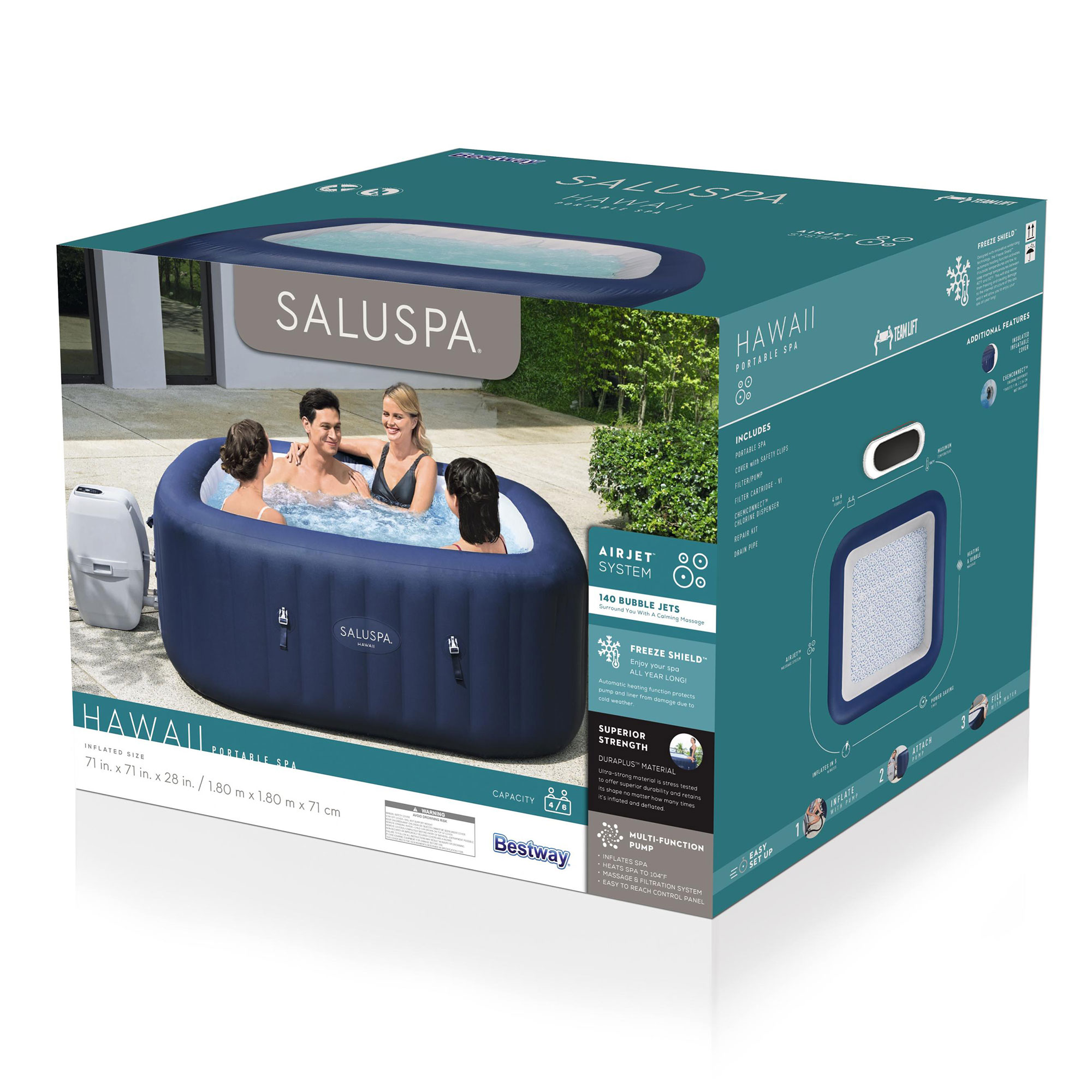 Open Box Saluspa Hawaii Airjet 4-6 Person Inflatable Hot Tub (71 x 71 x 28 Inches) | Pool ...